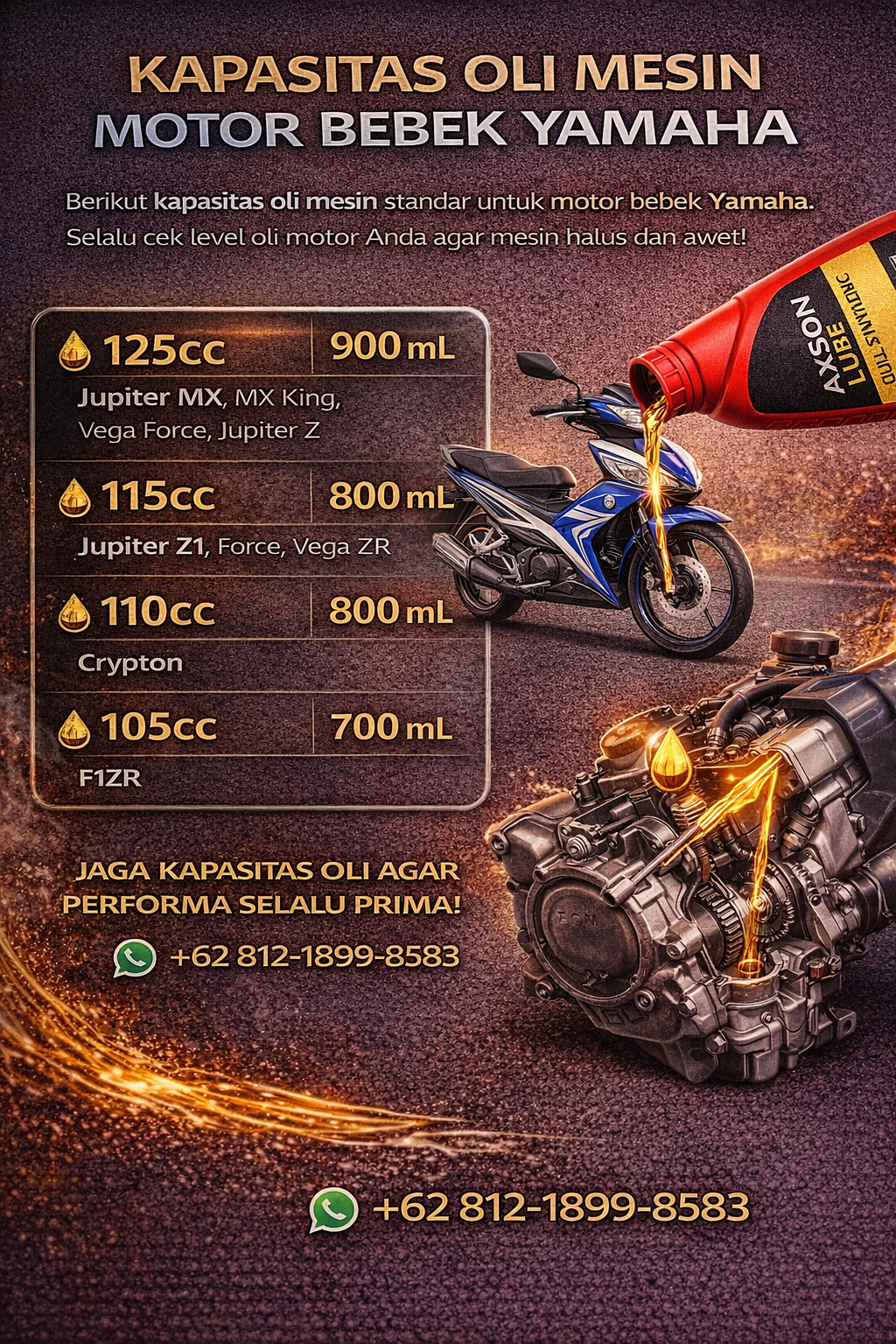 Kapasitas Oli Mesin Motor Bebek Yamaha (Lengkap Semua Tipe) – Axon Lube